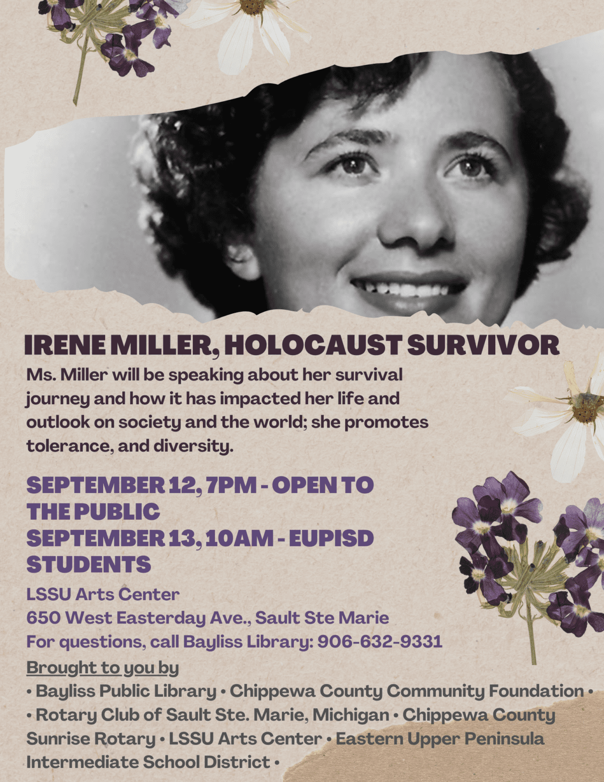 Speaker: Irene Miller, Holocaust Survivor and Author - Sault Ste Marie CVB